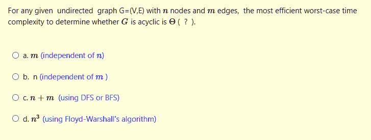 Solved For Any Given Undirected Graph Gve With N Nodes And M Edges The Most Efficient 