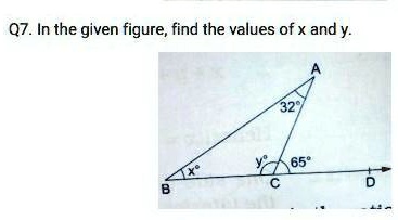 'In the given figure, find the values of x and y. Q7. In the given figure; find the values of x ...