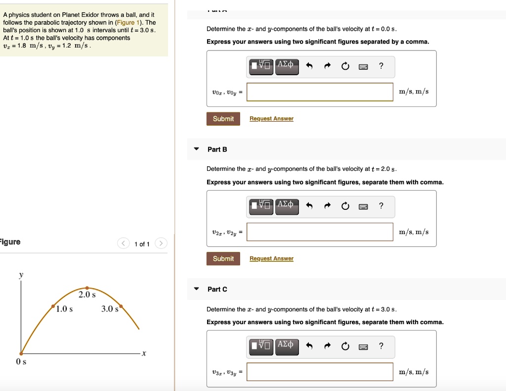 SOLVED: Physics student on Planet Exidor throws a ball, and it follows the parabolic trajectory ...