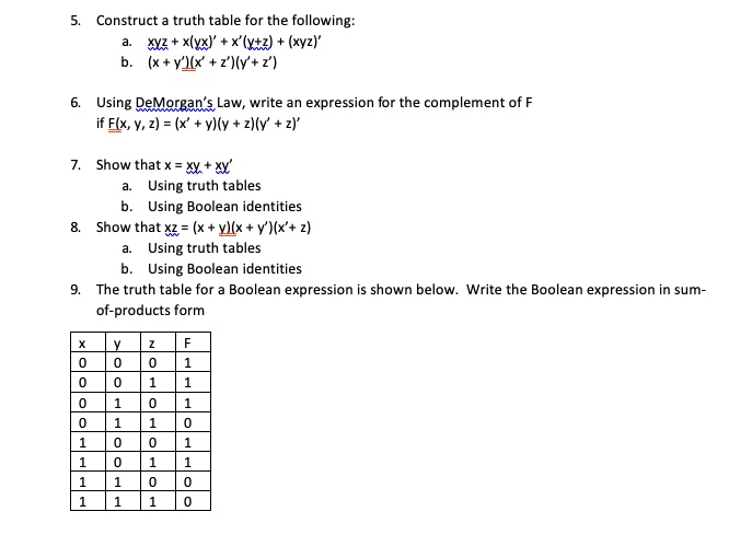[GET ANSWER] construct truth table for the following xyz xlyx xyy xyz x ...