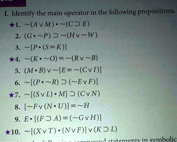 i identify the main operator in the following propositions 1 av mc3e 2 ...