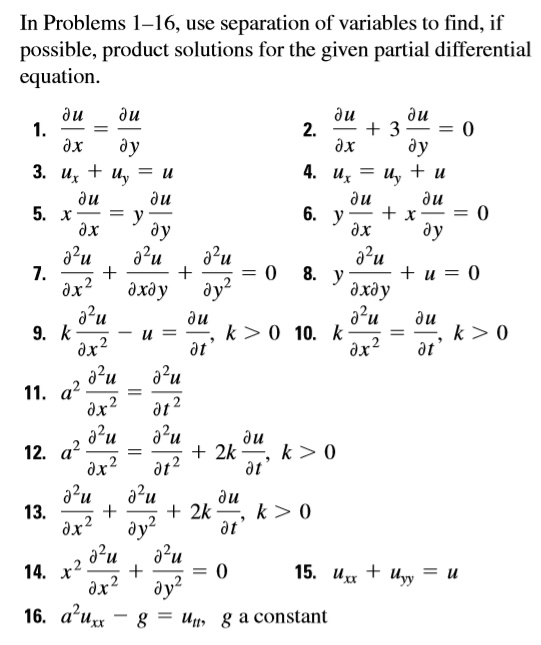 Solved In Problems 1 16 Use Separation Of Variables To Find If Possible Product Solutions