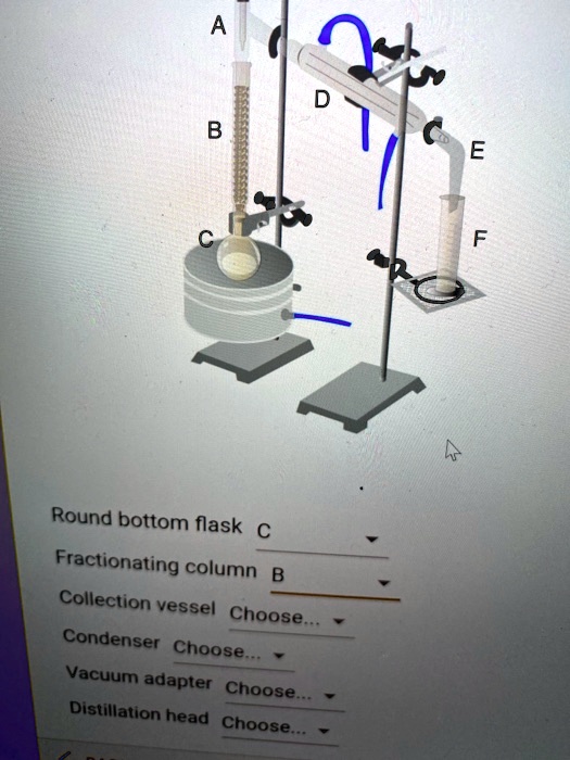 SOLVED:Round bottom flask Fractionating column Collection vessel Choose ...