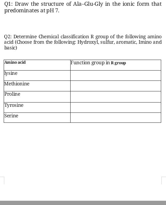 SOLVED: Q1: Draw the structure of Ala-Glu-Gly in the ionic form that ...