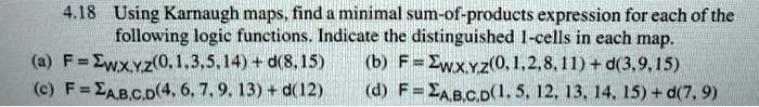 SOLVED: Using Karnaugh maps, find a minimal sum-of-products expression for each of the following ...