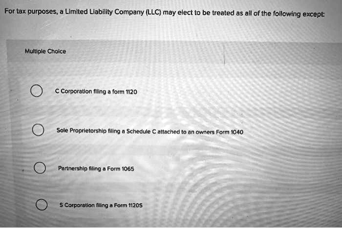 For tax purposes, a Limited Liability Company (LLC) may elect to be treated as all of the ...