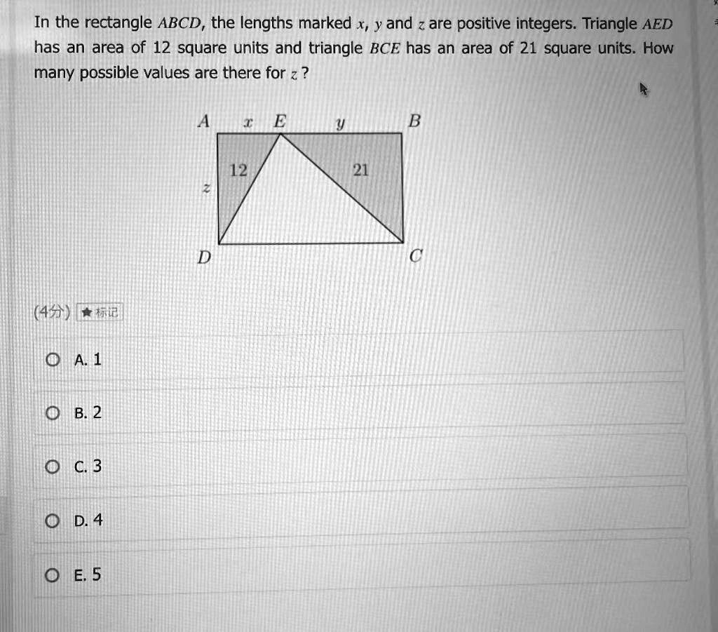 In the rectangle ABCD, the lengths marked x, y and z are positive ...