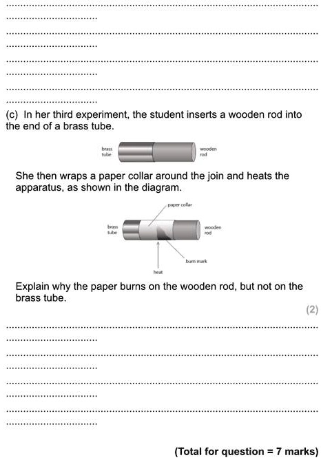 (c) In her third experiment, the student inserts wooden rod into the ...