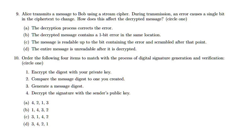 9 Alice Transmits A Message To Bob Using A Stream Cipher During
