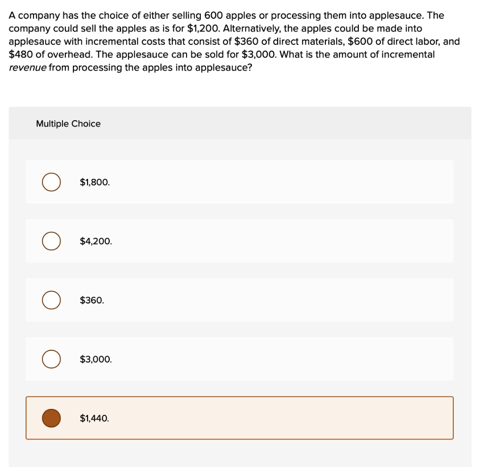 A company has the choice of either selling 600 apples or processing ...