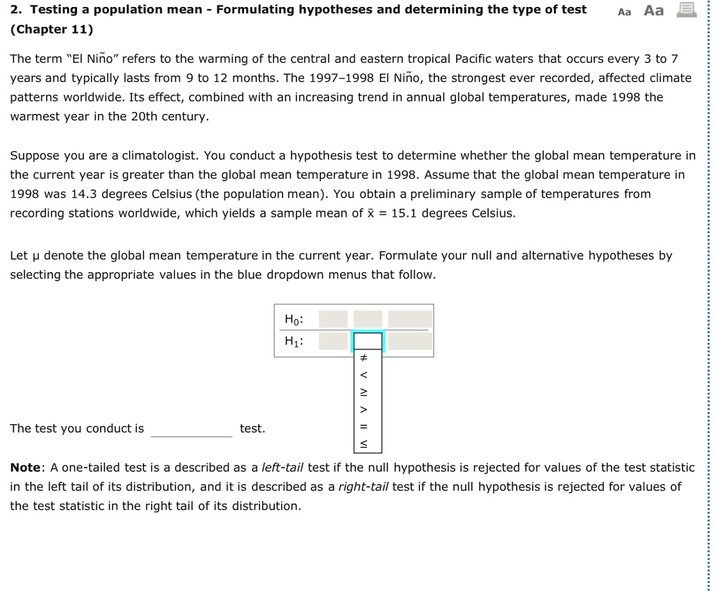 Solved 2 Testing A Population Mean Formulating Hypotheses And 0669