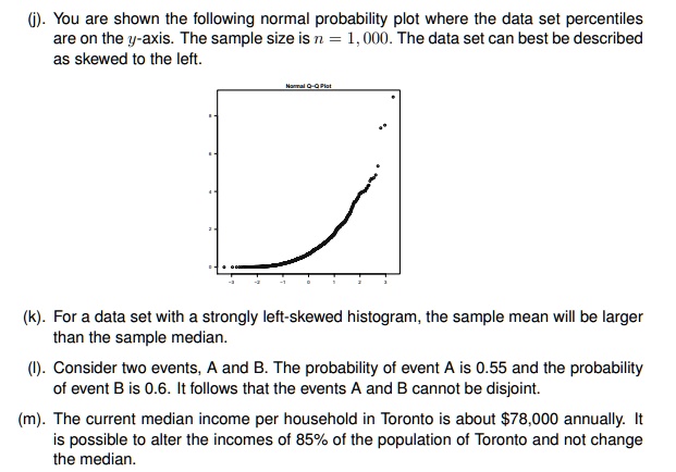 SOLVED: You are shown the following normal probability plot where the ...