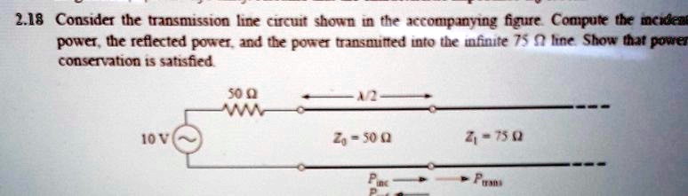 2.18 Consider the transmission line circuit shown in the accompanying ...