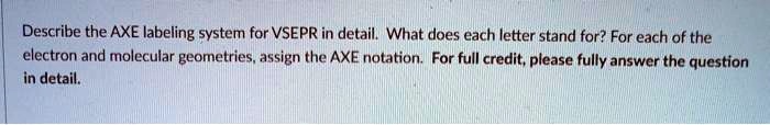 SOLVED:Describe the AXE labeling system for VSEPR in detail, What does ...