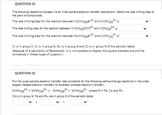 SOLVED: QUESTION 32 The following reactions proceed via an inner-sphere electron transfer ...