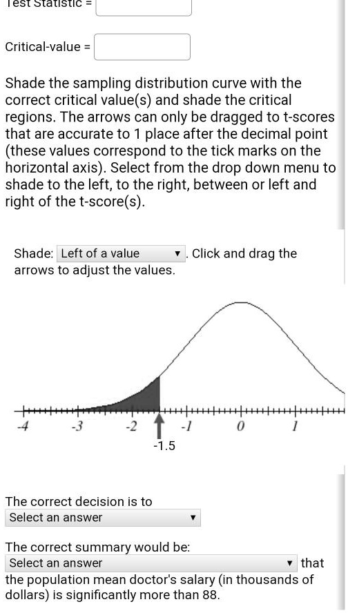 test slalislic critical value shade the sampling distribution curve ...