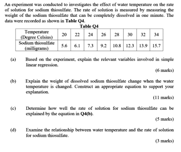 SOLVED: An experiment was conducted t0 investigates the eflect of water ...
