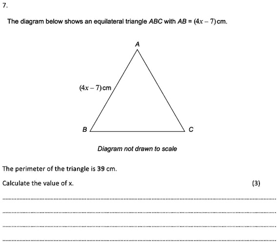 7. The diagram below shows an equilateral triangle ABC with...