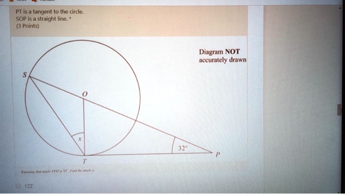 SOLVED: PT is a tangent to the circle: SOP straight line: Points) Diagram NOT accurately drawn Ir"