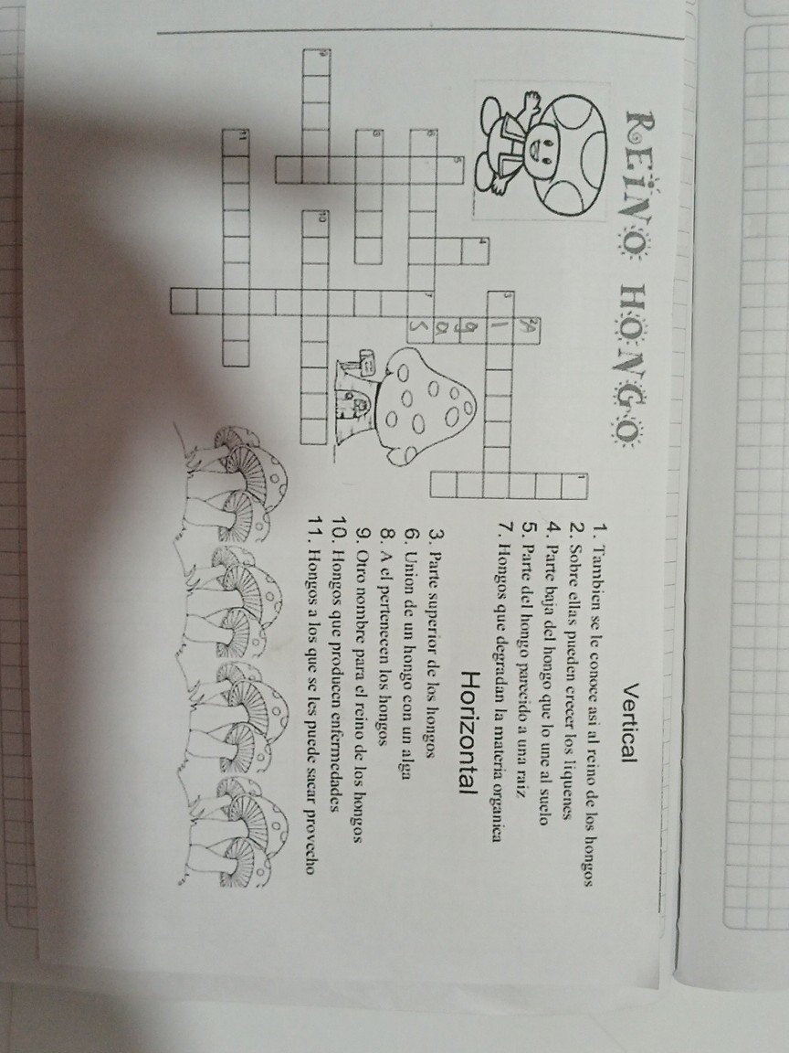 REINO: HONG: Vertical 1. Tambien se le conoce asi al reino de los hongos 2. Sobre ellas pueden ...