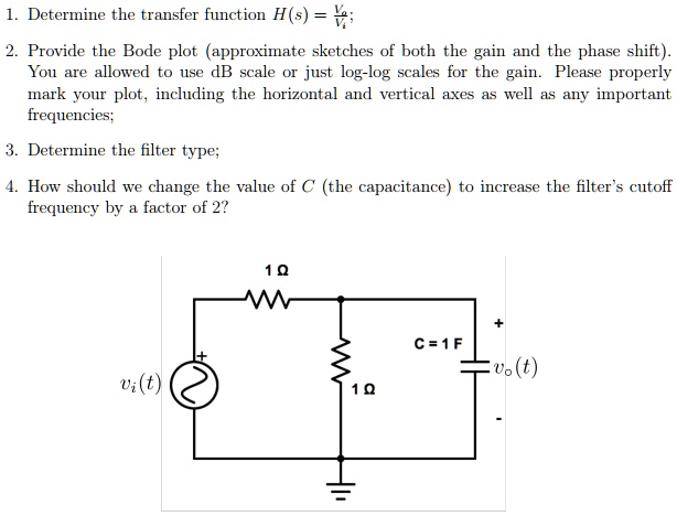 SOLVED: 1. Determine the transfer function H(s) = 2. Provide the Bode plot (approximate sketches ...