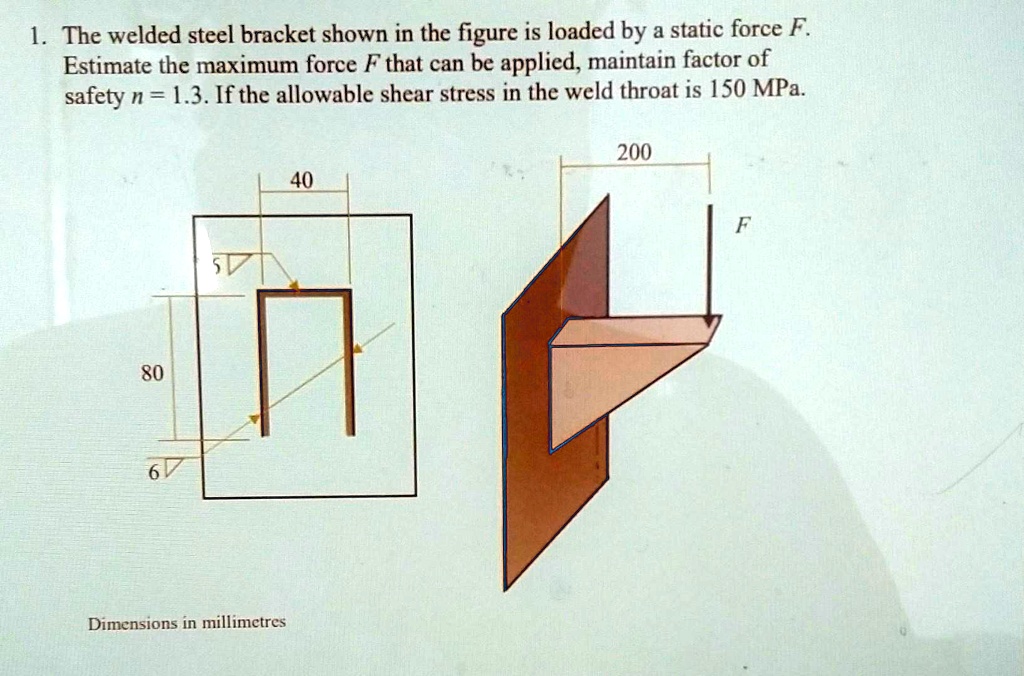 1. The welded steel bracket shown in the figure is loaded by a static ...