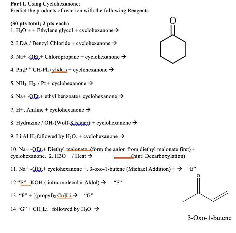 SOLVED:Part [. Using Cyclohexanone; Predict the products of reaction ...