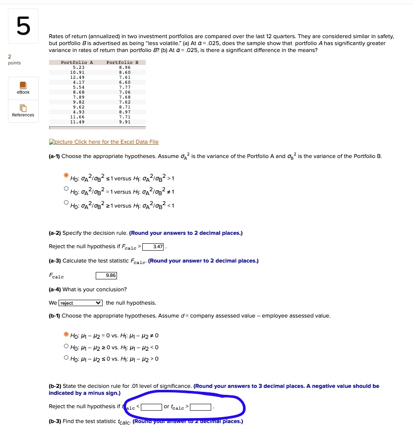 SOLVED: 5 Rates of return (annualized) for two investment portfolios ...
