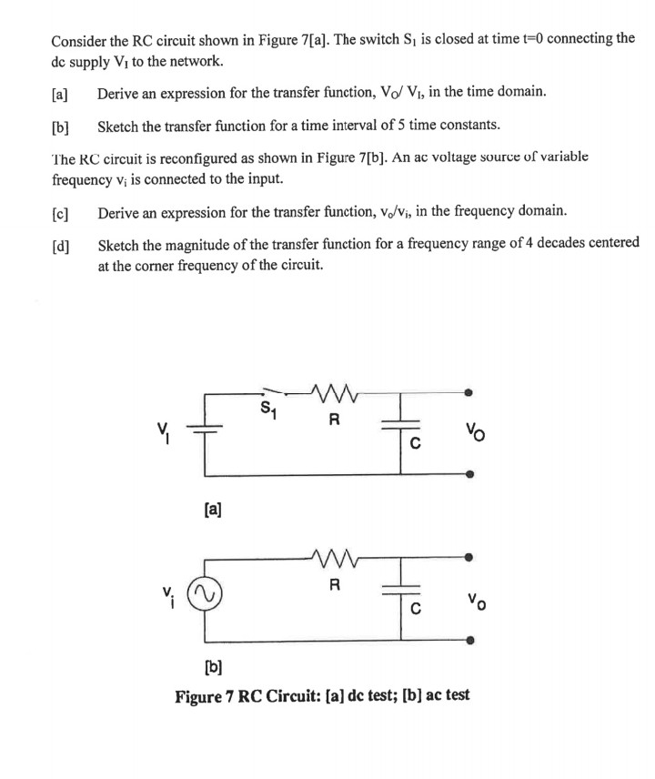 SOLVED: Consider the RC circuit shown in Figure 7[a]. The switch S1 is closed at time t=0 ...