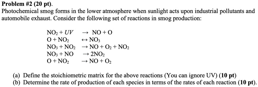 Problem #2 (20 pt). Photochemical smog forms in the lower atmosphere ...