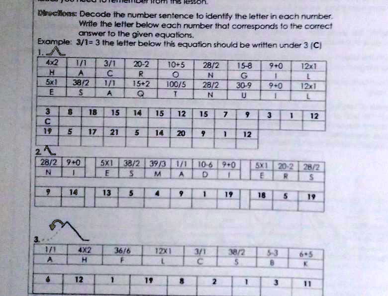 directions decode the number sentence to the letter in each numberwrite ...