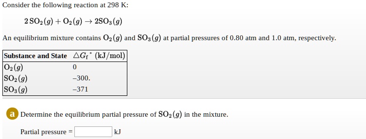 SOLVED: Consider the following reaction at 298 K: 2 SO2(g) + O2(g ...