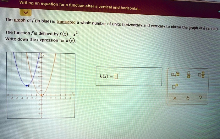 SOLVED: Writing an equation for function after vertical and horizontal The graph of f (in blue ...