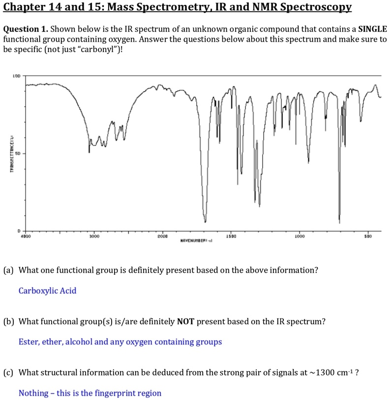 Chapter 14 and 15: Mass Spectrometry, IR and NMR Spectroscopy Question ...