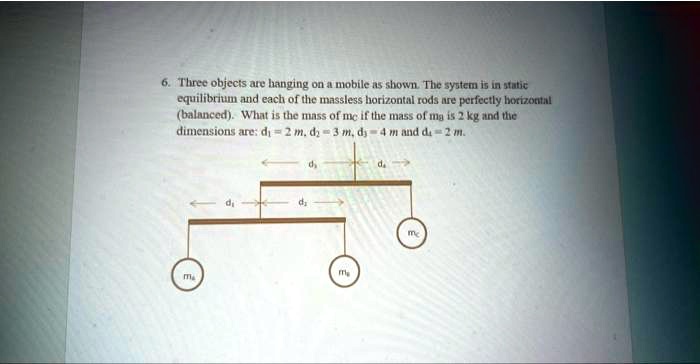 SOLVED: Three objects are hanging on a mobile as shown. The system is ...