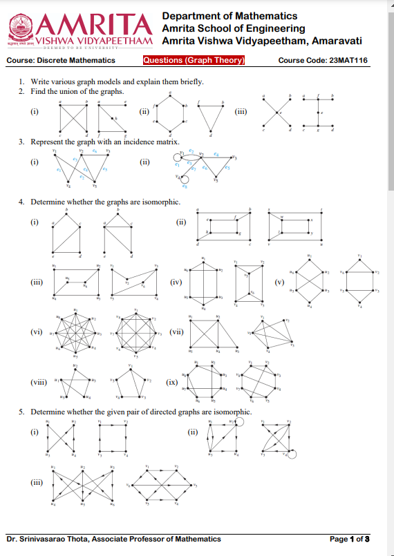 - AMRITA Department of Mathematics Amrita School of Engineering Domm ...