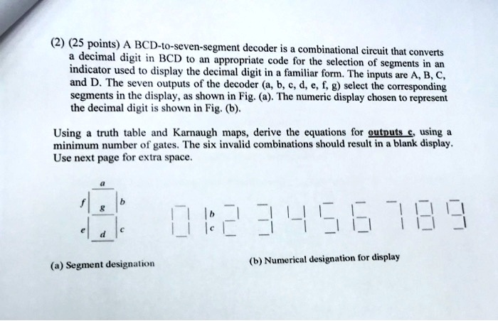 SOLVED: 2(25 points A BCD-to-seven-segment decoder is a combinational circuit that converts a ...