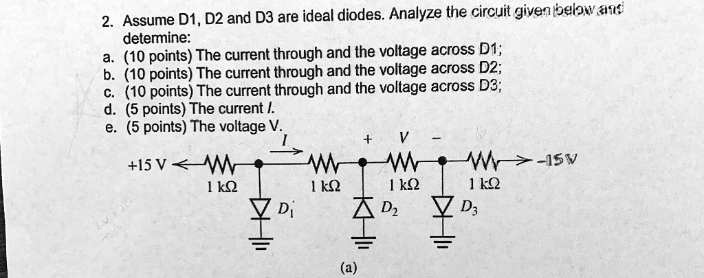SOLVED: Assume D1, D2, and D3 are ideal diodes. Analyze the circuit given below and determine: a ...