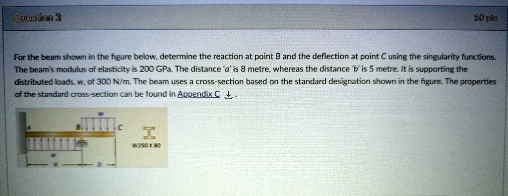 question 3 10 pts for the beam shown in the figure below determine the reaction at point b and ...