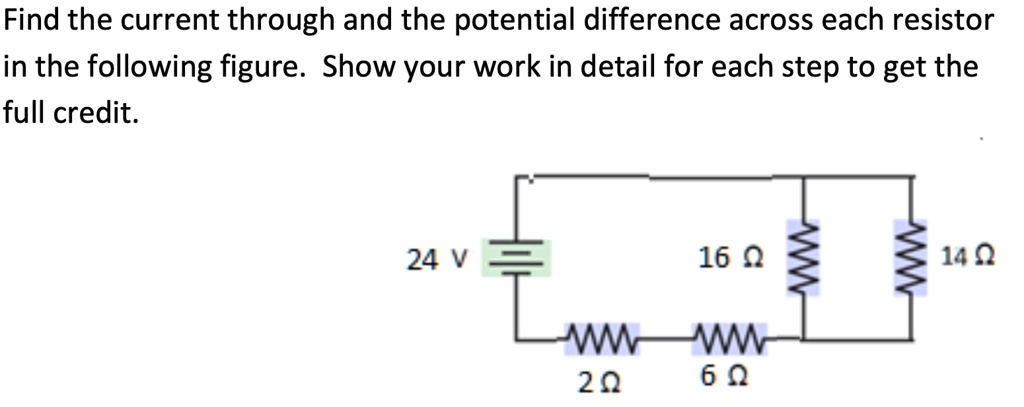 SOLVED:Find the current through and the potential difference across each resistor in the ...