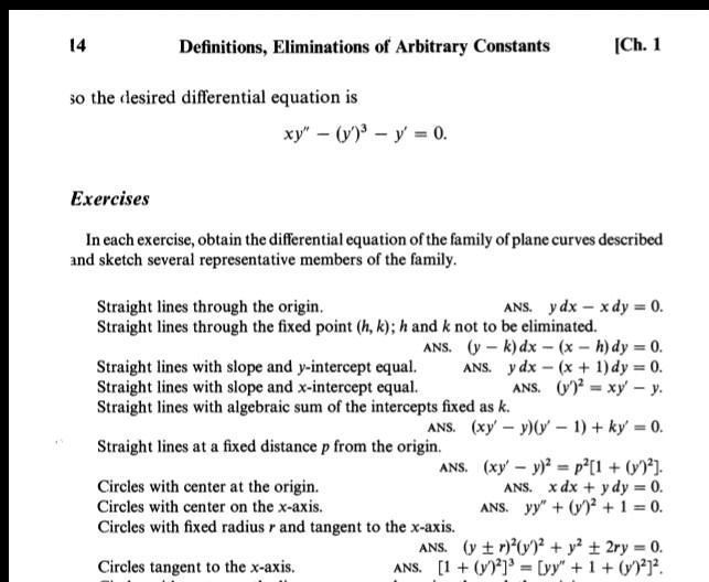 definitions eliminations of arbitrary constants ich 1 30 the lesired diflerential equation is xy ...