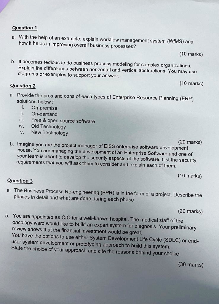 question 1 with the help of an example explain workflow how it helps management system wfms and ...