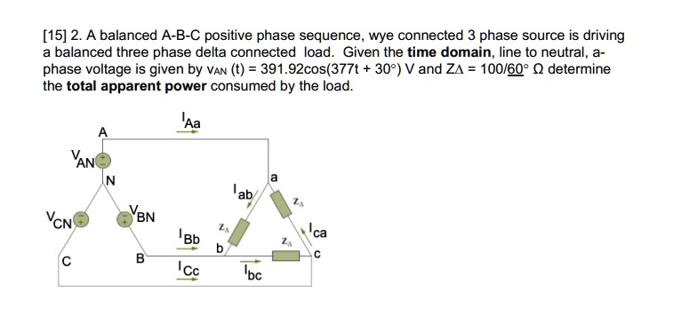VIDEO solution: [15] 2. A balanced A-B-C positive phase sequence, wye connected 3-phase source ...