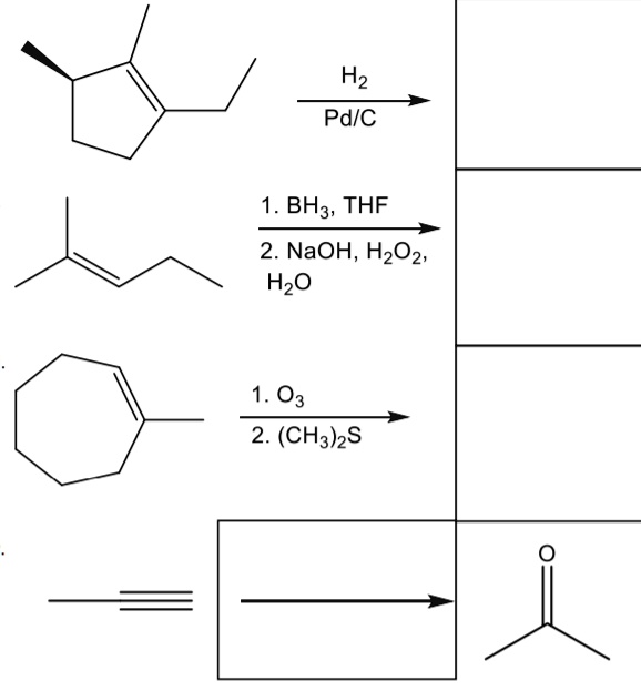 SOLVED:Hz Pdlc 1. BH3, THF NaOH, H202, HzO 1 . O3 2. (CH3hS
