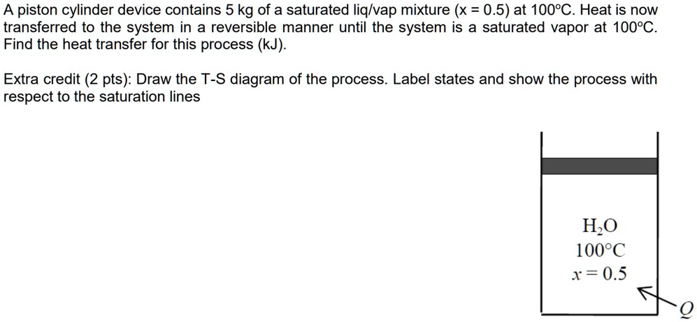 SOLVED: A piston cylinder device contains 5 kg of a saturated liq/vap mixture (x=0.5at 100C.Heat ...
