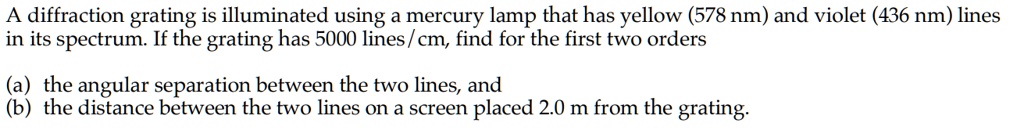 SOLVED: A diffraction grating is illuminated using mercury lamp that ...