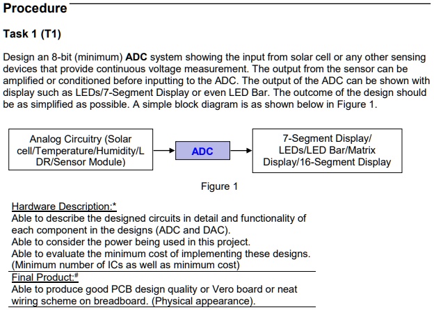 SOLVED: Procedure Task 1 (T1) Design an 8-bit (minimum) ADC system ...