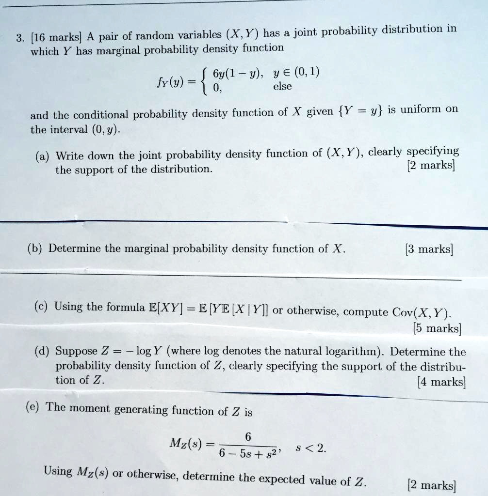 a pair of random variables x y has joint probability distribution in 3 ...