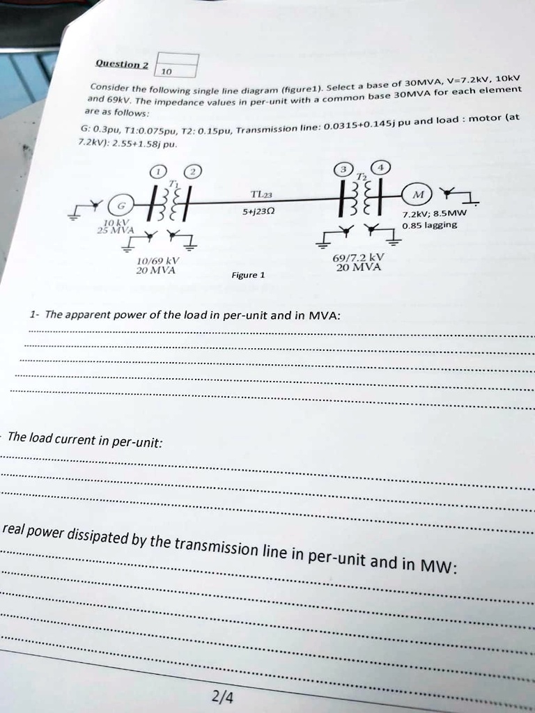 SOLVED: Question 1 Consider the following single line diagram (figure 1). Select a base of 30MVA ...