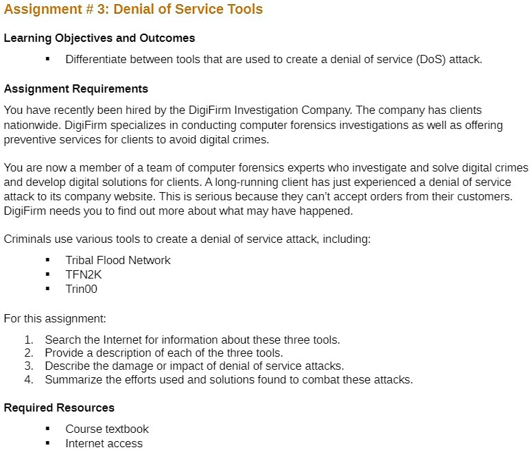 assignment 3 denial of service tools learning objectives and outcomes ...